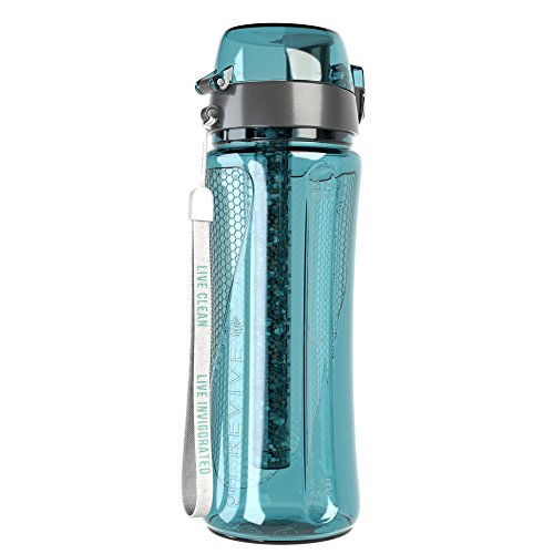 Invigorated Water Alkaline Water Filter Bottle With Carry Case - Enhanced Hydration - Integrated Water Filtration System - Portable Alkaline Water Bottle - PH Water Bottle Alkaline - 25oz-750ml (Aqua)