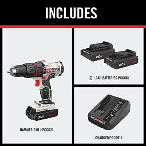 PORTER-CABLE 20V MAX Hammer Drill Kit, Compact, Cordless (PCC621LB)