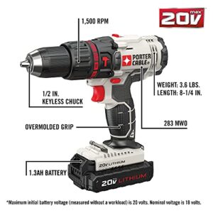 PORTER-CABLE 20V MAX Hammer Drill Kit, Compact, Cordless (PCC621LB)