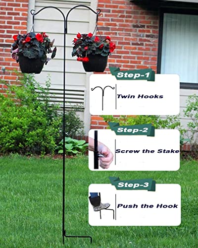 Ashman Black Shepherd Hook 65 Inch (2 Pack), 12MM Thick, Super Strong, Rust Resistant Steel Hook Ideal to use for at Hanging Wind Chimes, Hanging Plant Basket, Solar Light, Bird Feeder and More.