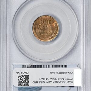 1931-S Lincoln Cent MS64RD PCGS