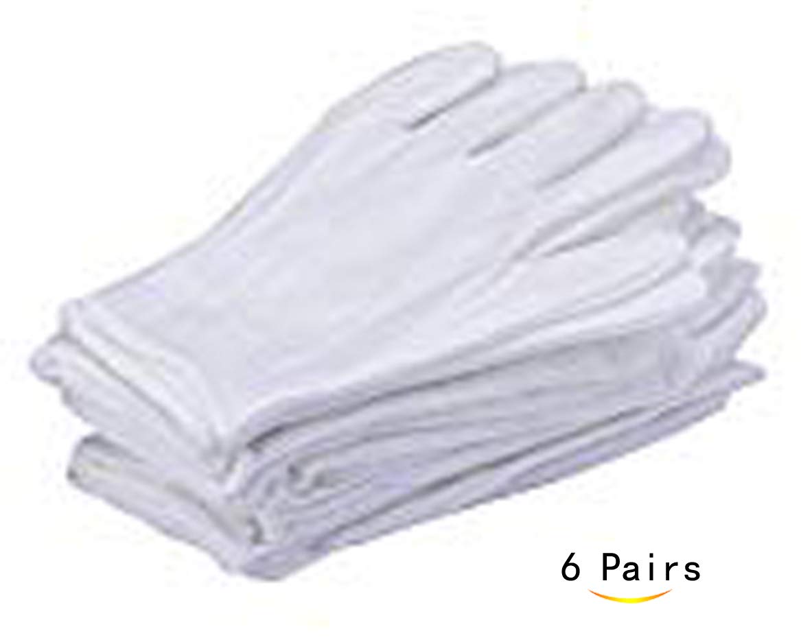 CTKcom White Soft Cotton Gloves,Large Size for Work/Lining Glove,Coin Jewelry Silver Inspection Gloves(6 Pairs) …