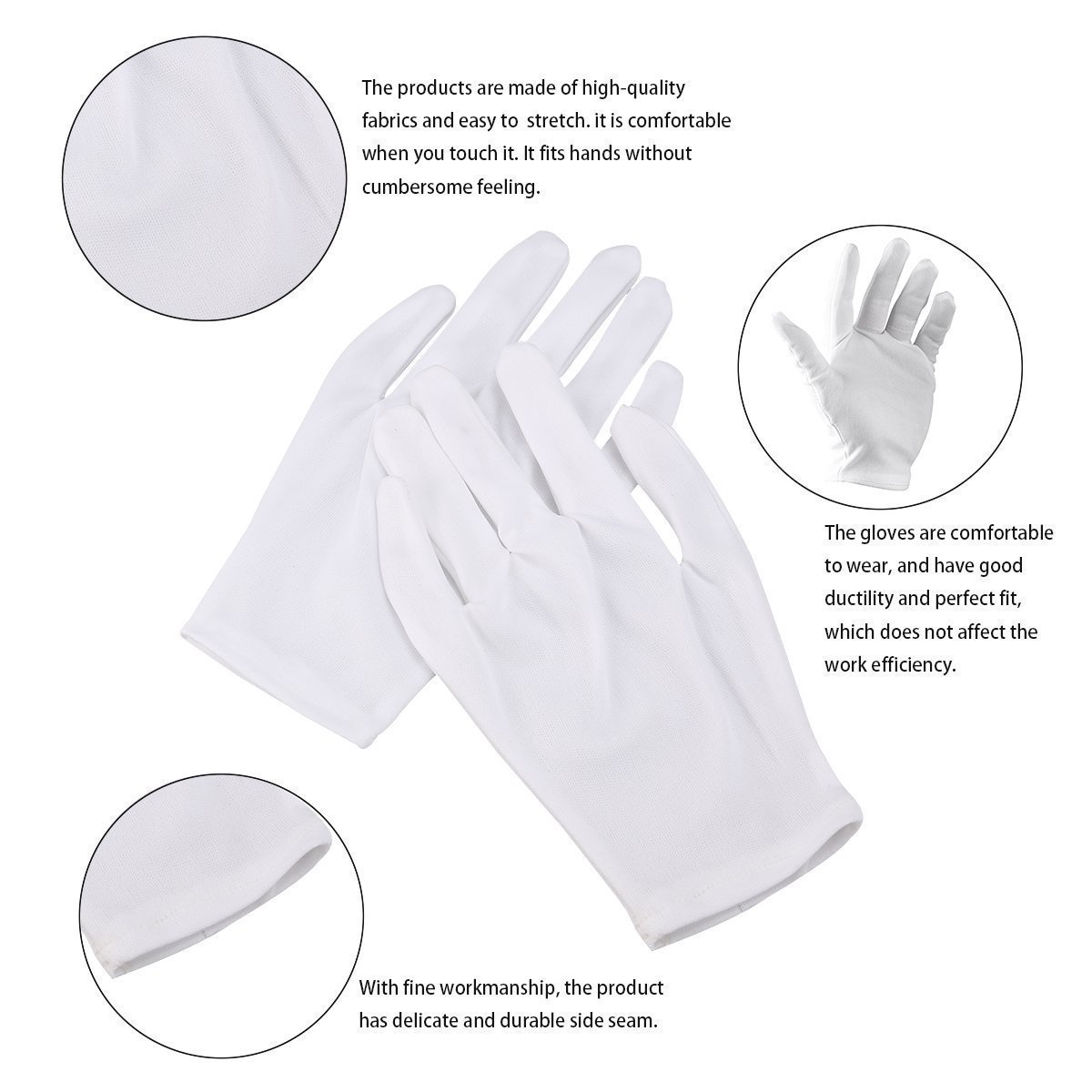 CTKcom White Soft Cotton Gloves,Large Size for Work/Lining Glove,Coin Jewelry Silver Inspection Gloves(6 Pairs) …