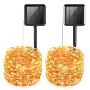 amir upgraded solar string lights, 39feet 120 led mini copper wire lights, 8 modes waterproof fairy lights, indoor outdoor solar decoration lights for patios, home, parties (warm white - pack of 2)