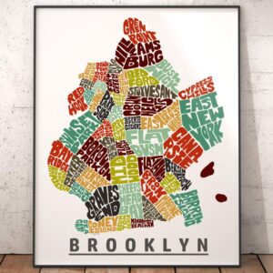 brooklyn neighborhood map print, signed print of my original hand drawn brooklyn typography map art