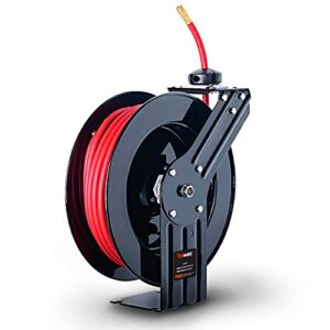 reelworks air hose reel 3/8" inch x 50' foot heavy duty industrial max 300psi flex hybrid polymer hose