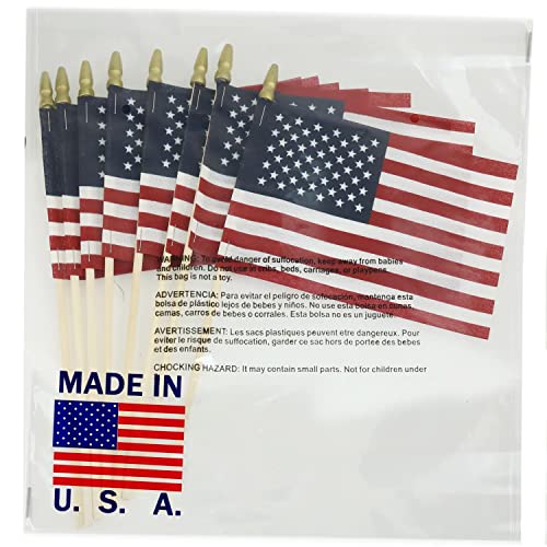 GIFTEXPRESS Set of 12, Proudly Made in U.S.A. Small American Flags 4x6 Inch/Small US Flag/Mini American Stick Flag/American Hand Held Stick Flags Spear Top