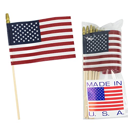 GIFTEXPRESS Set of 12, Proudly Made in U.S.A. Small American Flags 4x6 Inch/Small US Flag/Mini American Stick Flag/American Hand Held Stick Flags Spear Top