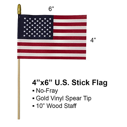 GIFTEXPRESS Set of 12, Proudly Made in U.S.A. Small American Flags 4x6 Inch/Small US Flag/Mini American Stick Flag/American Hand Held Stick Flags Spear Top