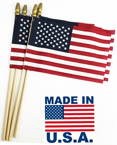 GIFTEXPRESS Set of 12, Proudly Made in U.S.A. Small American Flags 4x6 Inch/Small US Flag/Mini American Stick Flag/American Hand Held Stick Flags Spear Top