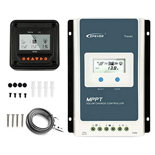 MPPT Solar Charge Controller 40A Max.PV 100V Negative Grounded Tracer 4210AN + Remote Meter MT50+Temp Sensor Cable for Gel Sealed Flooded Lithium Solar Battery Charging