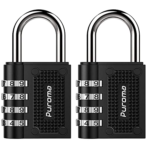 Puroma 2 Pack Combination Locks Outdoor Waterproof Padlock for School Gym Locker Outdoor Fence Hasp Cabinet Toolbox Locker (Black)