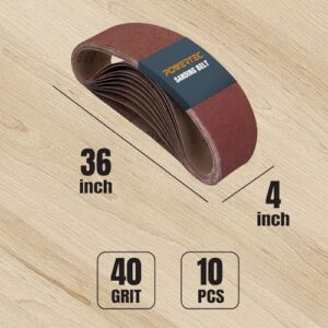 POWERTEC 110620 4 x 36 Inch Sanding Belts | 40 Grit Aluminum Oxide Belt Sander Sanding Belt | Sandpaper for Belt and Disc Sander – 10 Pack