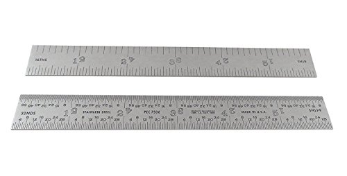 PEC Tools Rigid 6" 4R Stainless Steel Satin Chrome Machinist Engineer Ruler Scale with Markings 1/8, 1/16, 1/32 & 1/64 7506