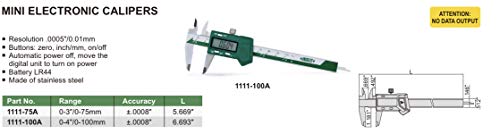 INSIZE 1111-75A Mini Electronic Caliper, 0-3"/0-75 mm