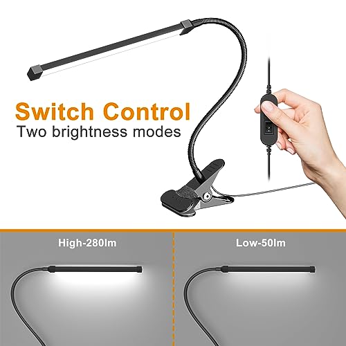 LEPOWER Led Clip on Light/Reading Light with Gooseneck 5W Book Light Color Temperature Changeable Clip Light and Piano Light (Metal)