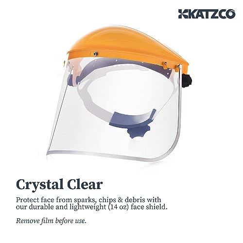 Katzco Clear Full Face Shield Visor Mask – Face And Head Coverage- Ideal For Automotive, Construction, General Manufacturing, Mining, Oil/Gas Uses