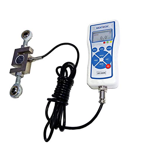 Nextech DFS-X3000 (3000N/660lbf/300kgf) Digital Force Gauge with External S-Beam Load Cell, Peak/Track Mode, Pass/Fail LED,USB Output, Back-Lit Graphic LCD,Metal Enclosure