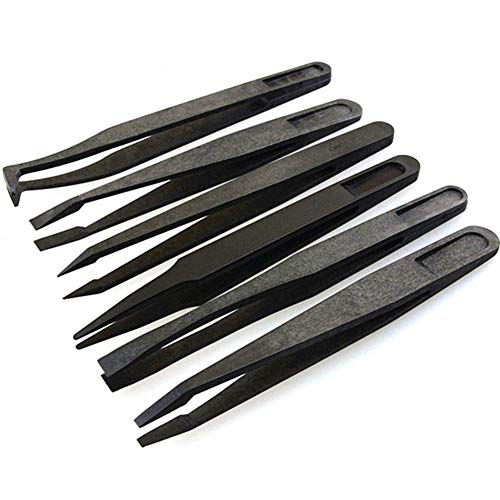 FEITA Precision Plastic Tweezers Kit - Plastic Anti static Tweezers Set Pickup Craft Electronics DIY Repair Tool - Black - 6Pcs