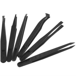 FEITA Precision Plastic Tweezers Kit - Plastic Anti static Tweezers Set Pickup Craft Electronics DIY Repair Tool - Black - 6Pcs