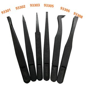 FEITA Precision Plastic Tweezers Kit - Plastic Anti static Tweezers Set Pickup Craft Electronics DIY Repair Tool - Black - 6Pcs