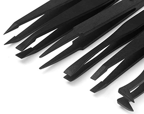 FEITA Precision Plastic Tweezers Kit - Plastic Anti static Tweezers Set Pickup Craft Electronics DIY Repair Tool - Black - 6Pcs