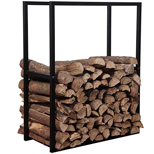 MyGift Black Powder Coated Metal Firewood Rack Indoor Fireplace Log Storage, 30 Inch Outdoor Wood Rack