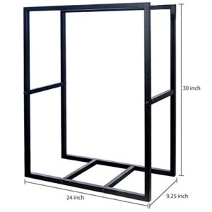 MyGift Black Powder Coated Metal Firewood Rack Indoor Fireplace Log Storage, 30 Inch Outdoor Wood Rack