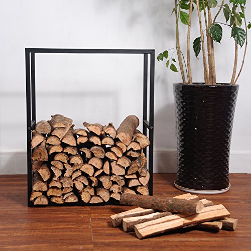 MyGift Black Powder Coated Metal Firewood Rack Indoor Fireplace Log Storage, 30 Inch Outdoor Wood Rack