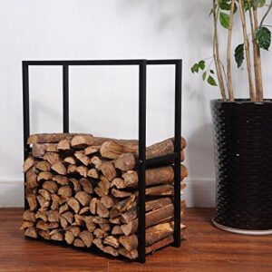 MyGift Black Powder Coated Metal Firewood Rack Indoor Fireplace Log Storage, 30 Inch Outdoor Wood Rack