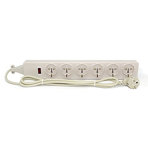 Ceptics PS-6U European Power Strip 6 Schuko Outlet Cord Heavy Duty - Built in Surge Protector