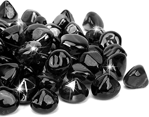 onlyfire 10-Pounds Fire Glass Diamonds for Propane Fire Pit, 1 Inch Reflective Firepit Glass Rocks Stones for Gas Fireplace and Fire Pit Table, Onyx Black