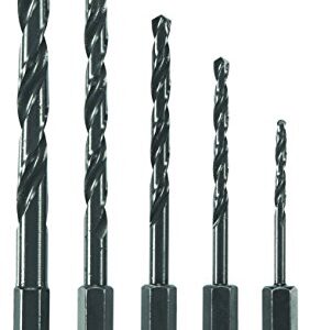 BOSCH BL5IM 5-Piece Assorted Set Black Oxide Metal Drill Bits Impact Tough with Impact-Rated Hex Shank for Applications in Steel, Copper, Aluminum, Brass, Oak, MDF, Pine, PVC and More