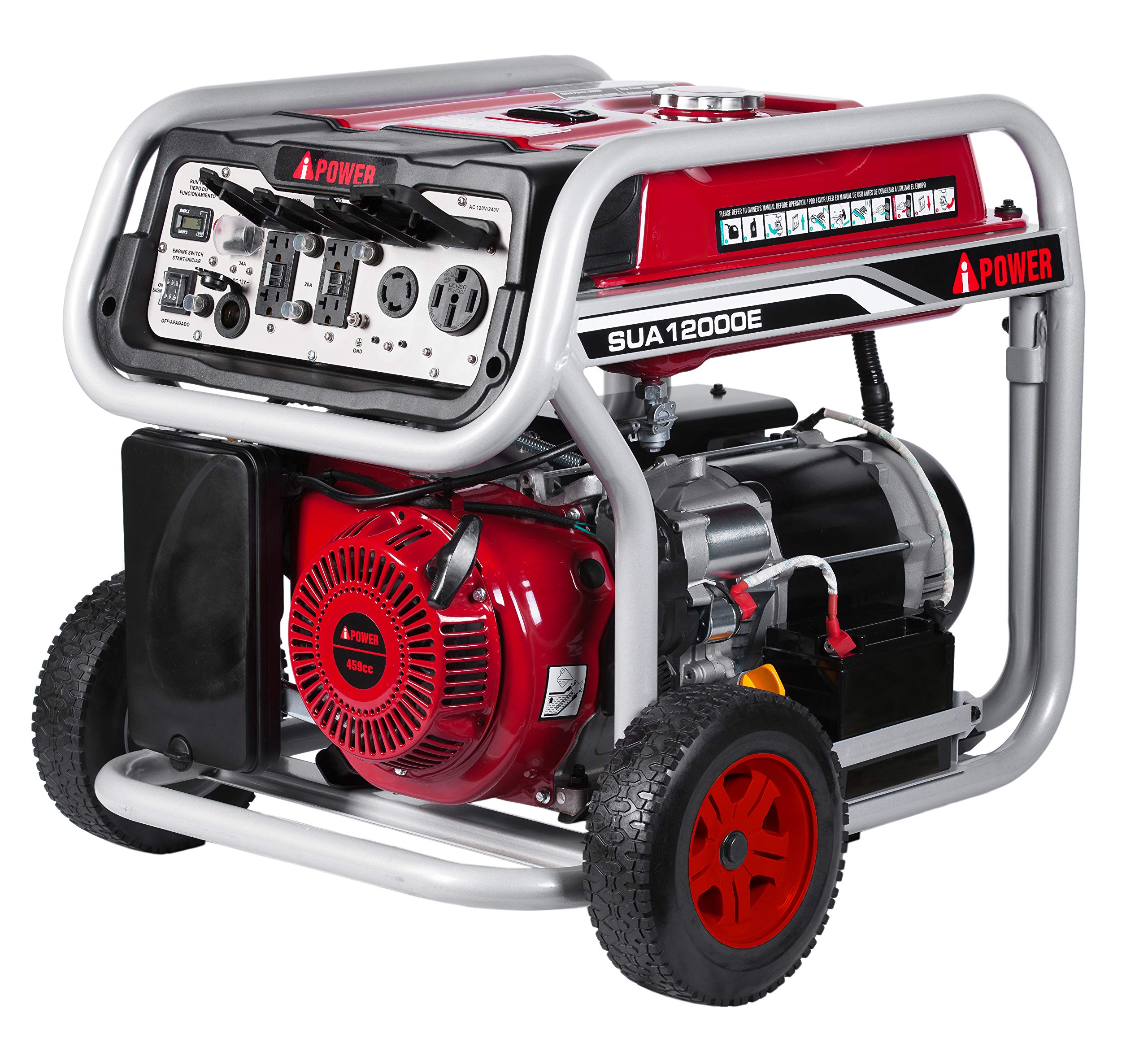 A-iPower SUA12000EC 12000-Watt Gas Powered Generator W/Electric Start (CARB/EPA), 12000 Watt, Wheel Kit Included