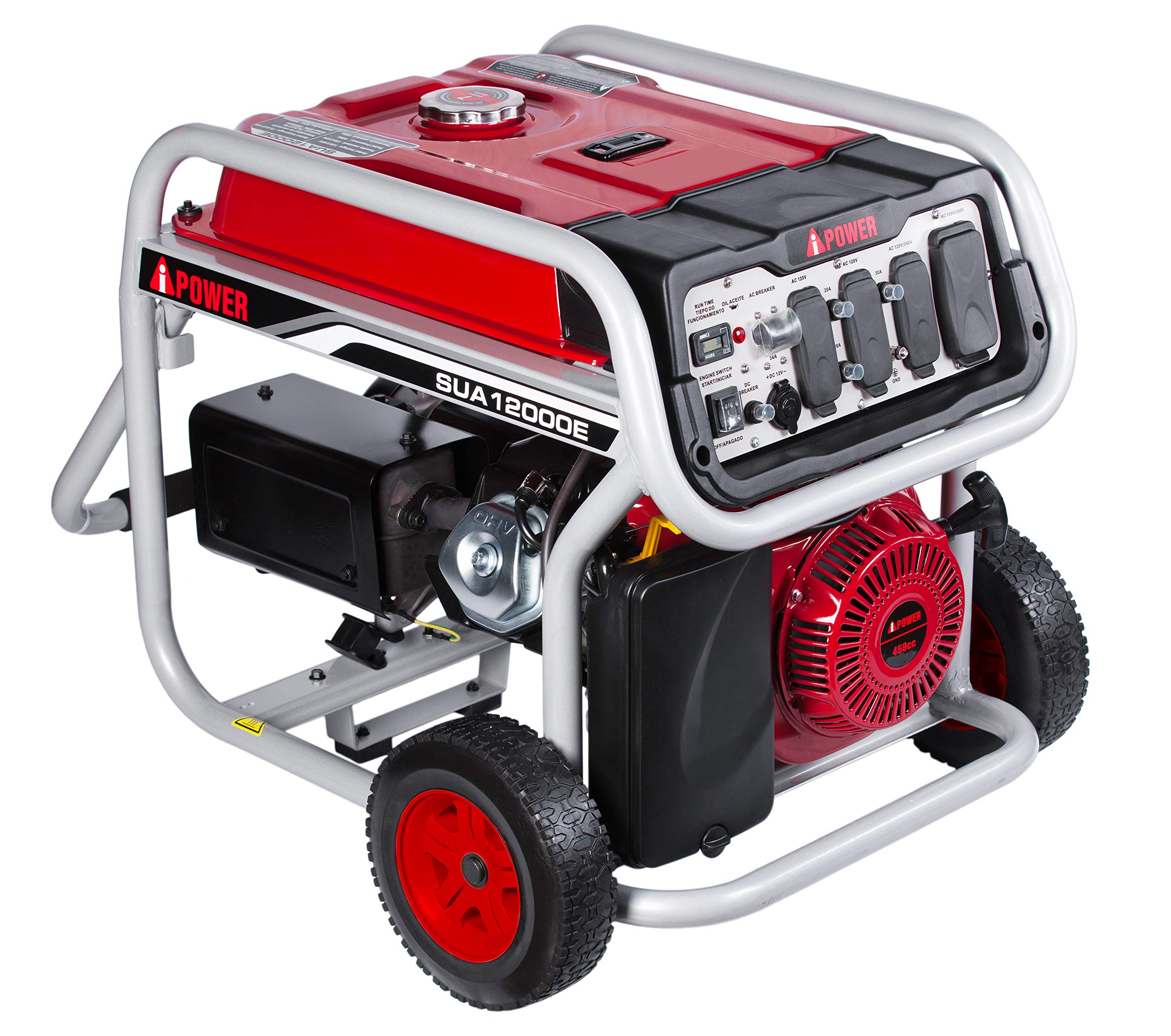 A-iPower SUA12000EC 12000-Watt Gas Powered Generator W/Electric Start (CARB/EPA), 12000 Watt, Wheel Kit Included