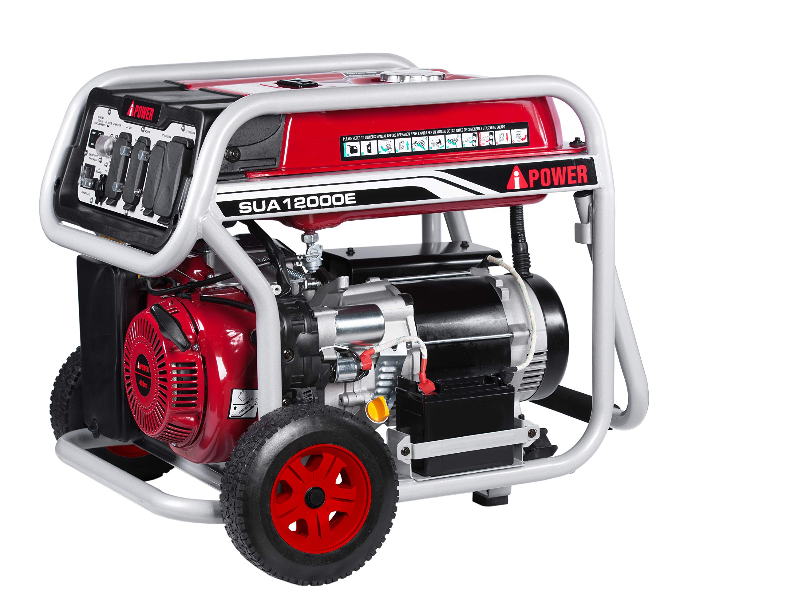 A-iPower SUA12000EC 12000-Watt Gas Powered Generator W/Electric Start (CARB/EPA), 12000 Watt, Wheel Kit Included