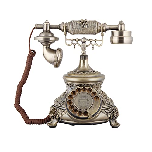 TelPal Bronze Retro Vintage Antique Style Rotary Dial Button Desk Telephone Phone Home Office Telephone Set