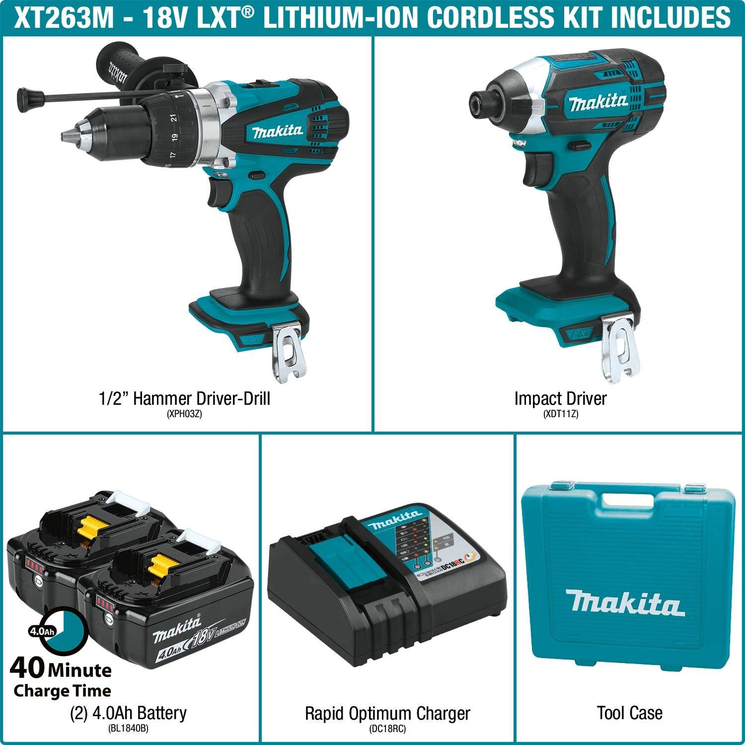 Makita XT263M 18V LXT® Lithium-Ion Cordless 2-Pc. Combo Kit (4.0Ah)