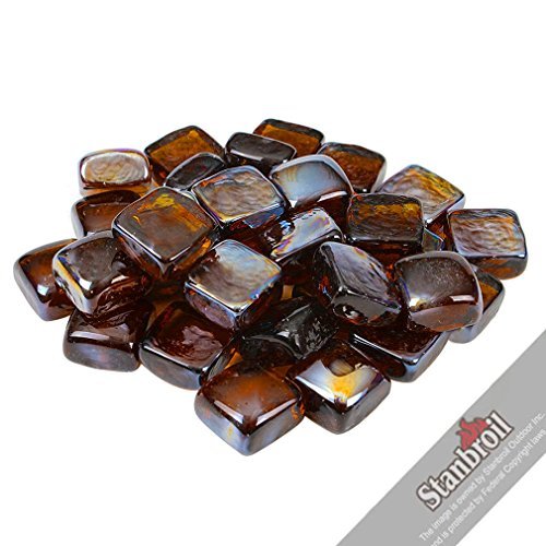 Stanbroil 10-Pound Fire Glass Cubes - 1 inch Fire Glass for Fireplace Fire Pit, Amber Reflective