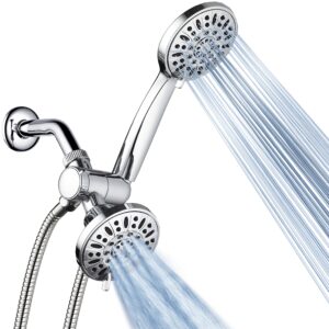 aquadance total chrome premium high pressure 48-setting 3-way combo for the best of both worlds – enjoy luxurious 6-setting rain shower head and 6-setting hand held shower separately or together