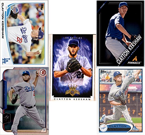 Clayton Kershaw (5) Assorted Baseball Cards Bundle - Los Angeles Dodgers Trading Cards