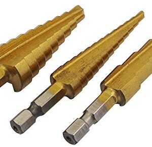 Yakamoz 3PCS High Speed Steel HSS Titanium Step Drill Bit Set Quick-Change 1/4" Hex Shank SAE - Total 28 Sizes