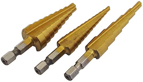 Yakamoz 3PCS High Speed Steel HSS Titanium Step Drill Bit Set Quick-Change 1/4" Hex Shank SAE - Total 28 Sizes