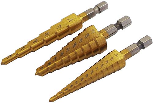 Yakamoz 3PCS High Speed Steel HSS Titanium Step Drill Bit Set Quick-Change 1/4" Hex Shank SAE - Total 28 Sizes