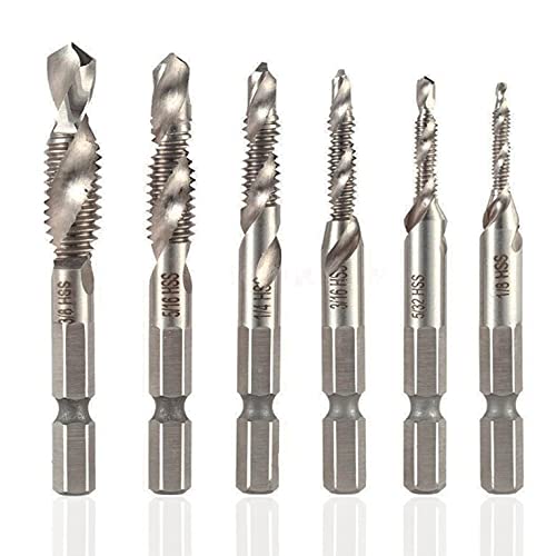 Yakamoz 6PCS Drill Tap Combination Bit Set HSS Deburr Countersink Bit 1/4 Hex Shank Tool Kit | Imperial