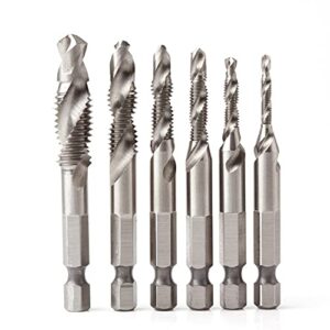 Yakamoz 6PCS Drill Tap Combination Bit Set HSS Deburr Countersink Bit 1/4 Hex Shank Tool Kit | Imperial