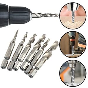 Yakamoz 6PCS Drill Tap Combination Bit Set HSS Deburr Countersink Bit 1/4 Hex Shank Tool Kit | Imperial