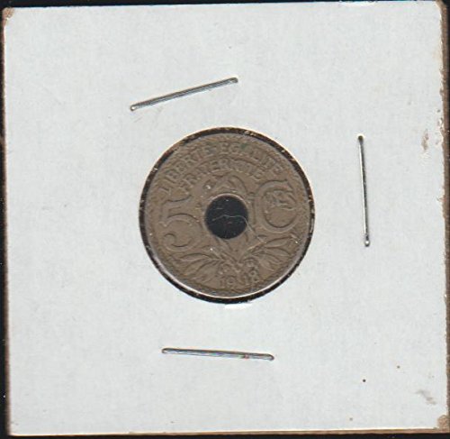 1918 FR Monogram within Wreath divided by Center Hole, Liberty Cap Above 5 Centimes Choice About Uncirculated Details