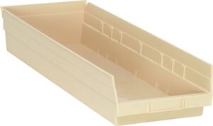 quantum storage systems quantum storage qsb114iv 6-pack 4" hanging plastic shelf bin storage containers, 23-5/8" x 8-3/8" x 4", ivory