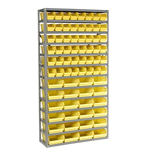 Global Industrial 13 Shelf Steel Shelving with (72) 4" H Plastic Shelf Bins, Yellow, 36x12x72